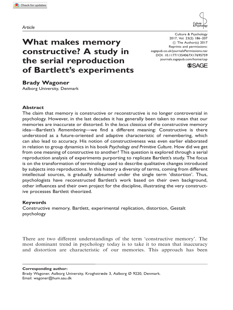 Wagoner1 - What Makes Memory Constructive? A Study in The Serial Reproduction of Bartlett's ...