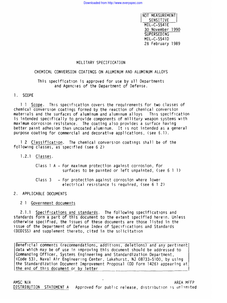 MIL-C-5541E Specification Overview | PDF