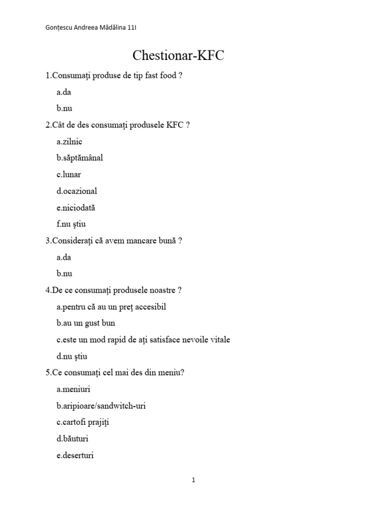 Chestionar-KFC | PDF