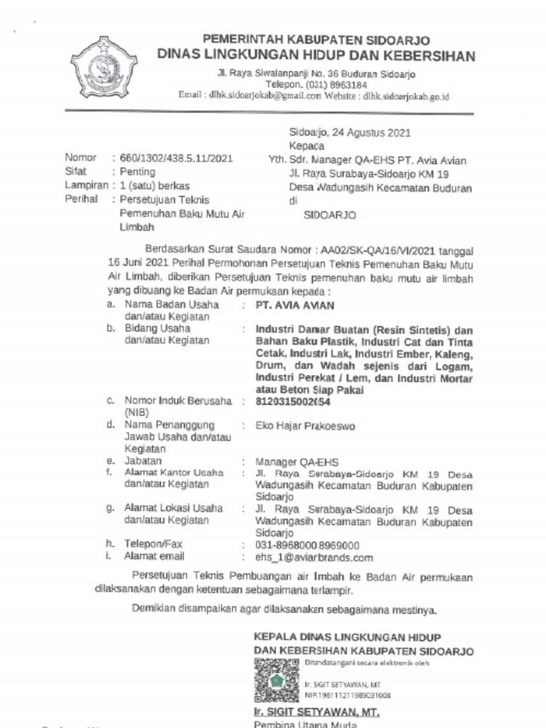 Pertek Pemenuhan Baku Mutu Air Limbah | PDF Pertek Pemenuhan Baku Mutu Air Limbah | PDF
