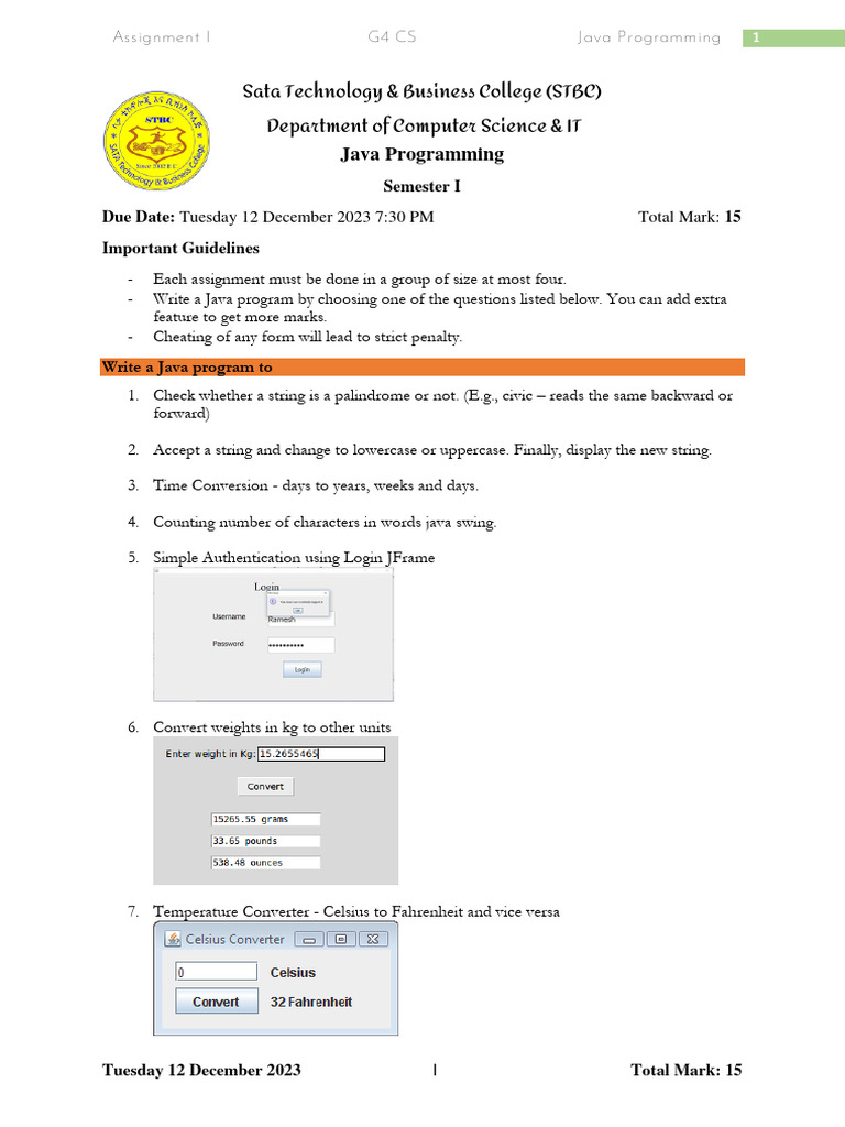 Java Programming Assignment Guidelines | PDF | Technology & Engineering