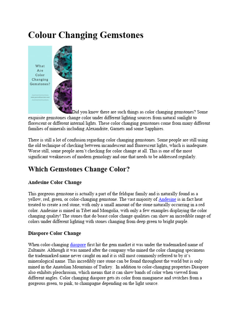 Color Changing Gemstones Explained | PDF | Gemstone | Electromagnetic ...