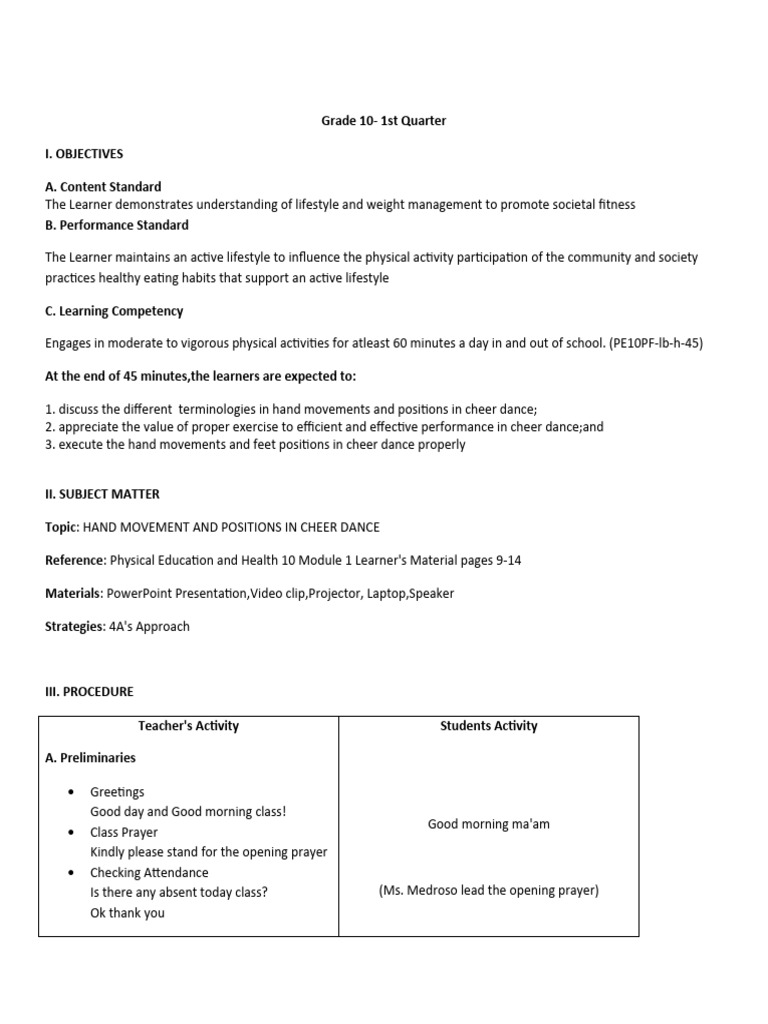 Detailed Lesson Plan Grade 10 First Quarter Pdf