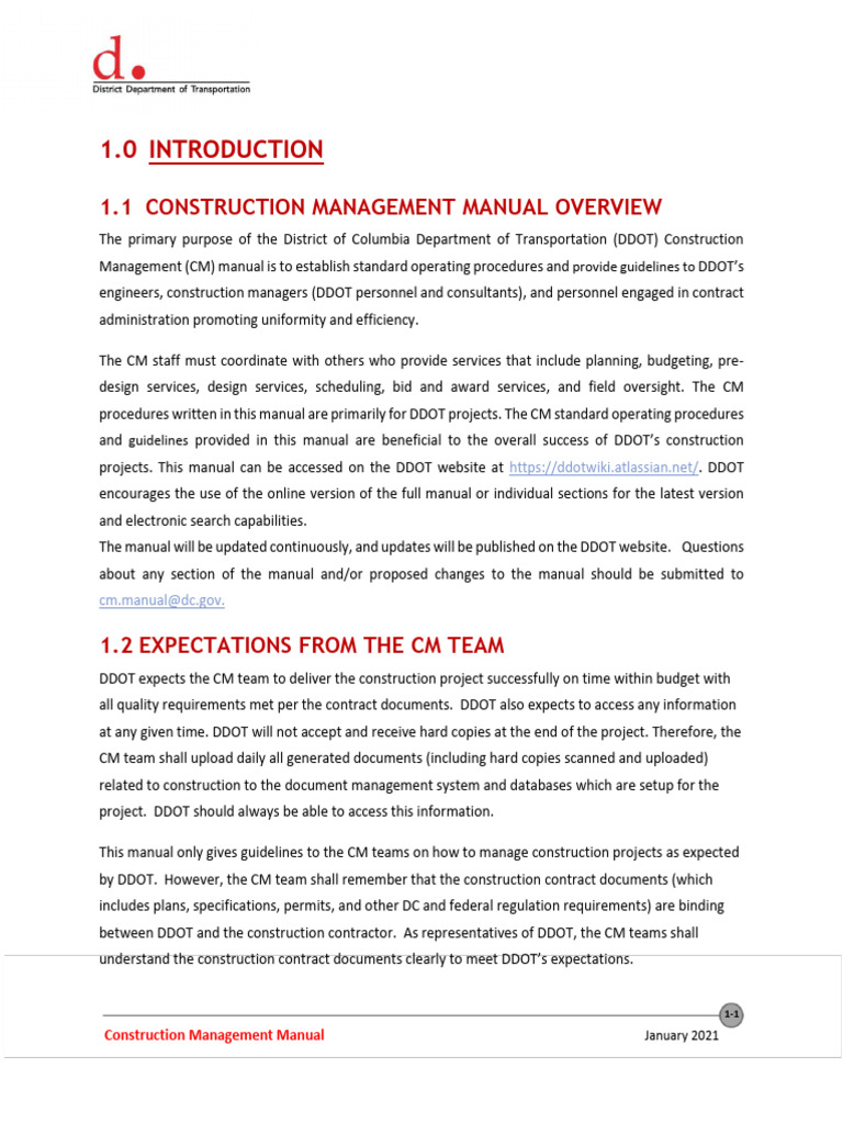 DDOT Construction Management Manual | PDF | Employment | Federal ...