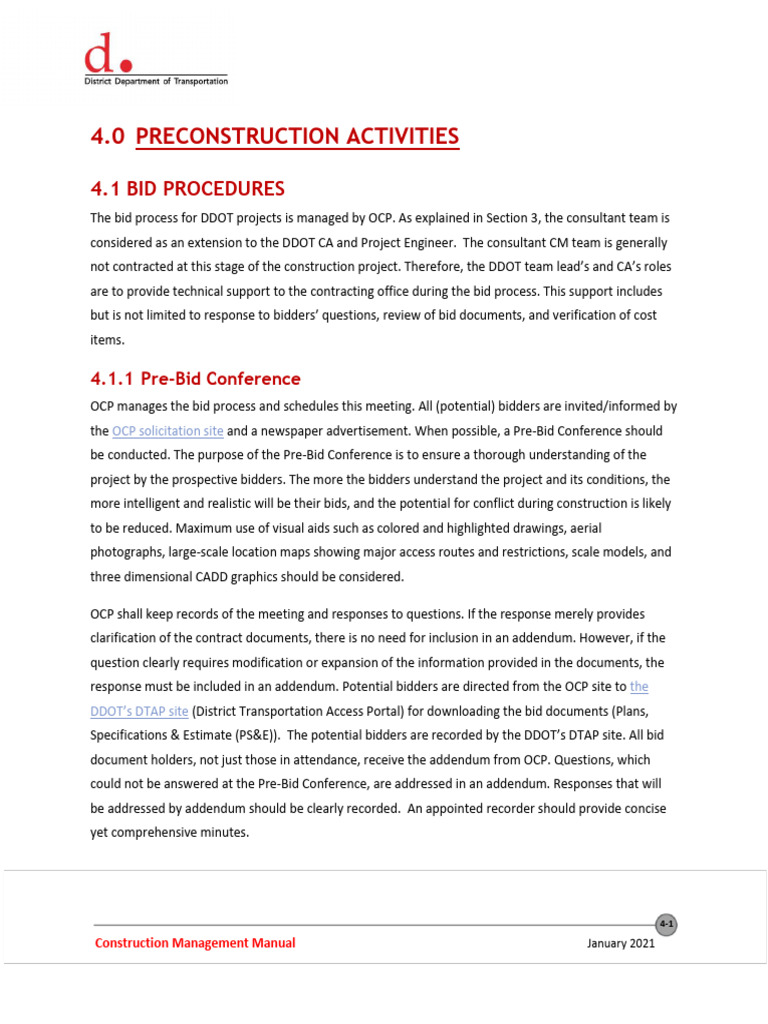 DDOT CM Manual Section 4 | PDF | Construction Management | Decision ...