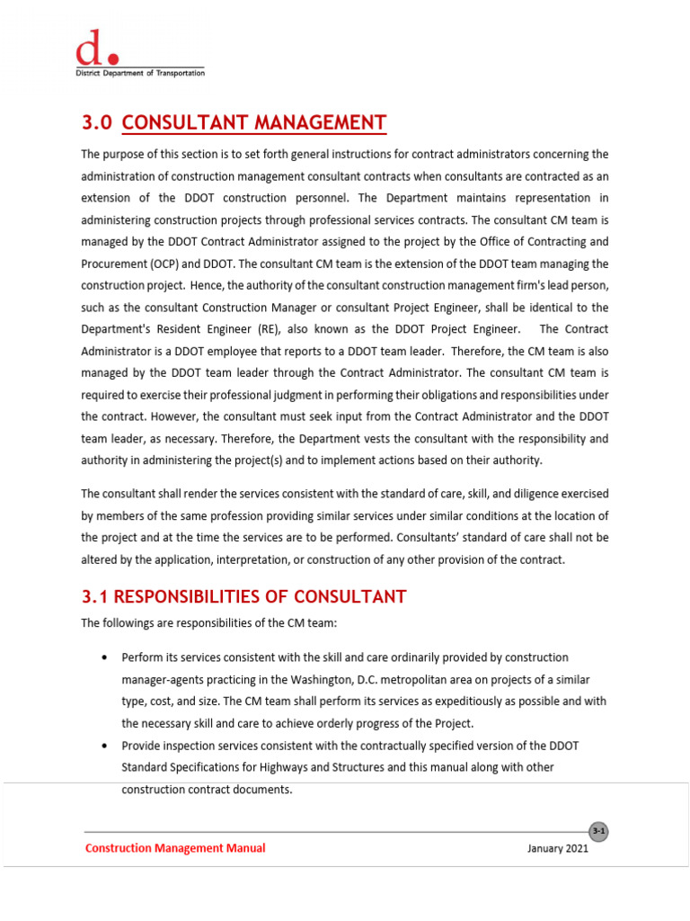 DDOT CM Manual Section 3 | PDF | Construction Management | Consultant