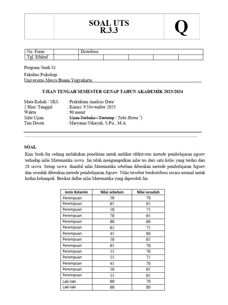 Soal Uts Praktikum Analisis Data | PDF