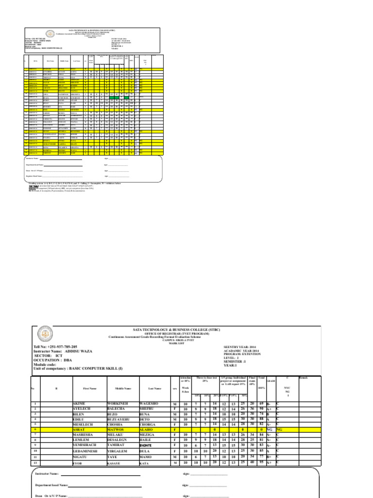 ALEMAYEHU-extension Mark List-2014 | PDF