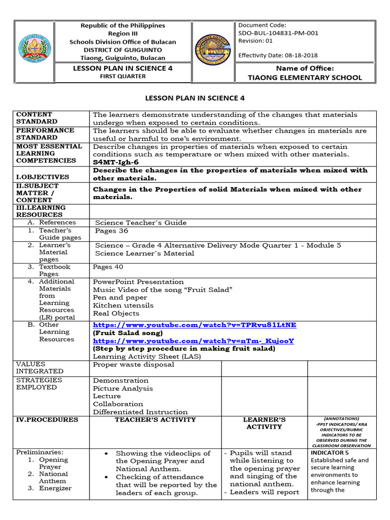 DLP CO1 Changes in The Properties of Solid Materials When Mixed With Other Solid Materials | PDF