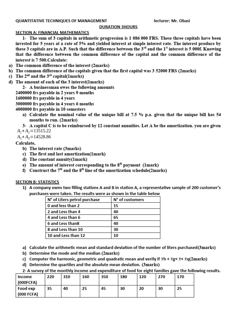 QUANTITATIVE TECHNIQUES OF 2022 mock | PDF | Mean | Interest