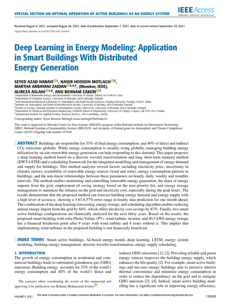 Deep Learning in Energy Modeling Application in Smart Buildings With Distributed Energy ...