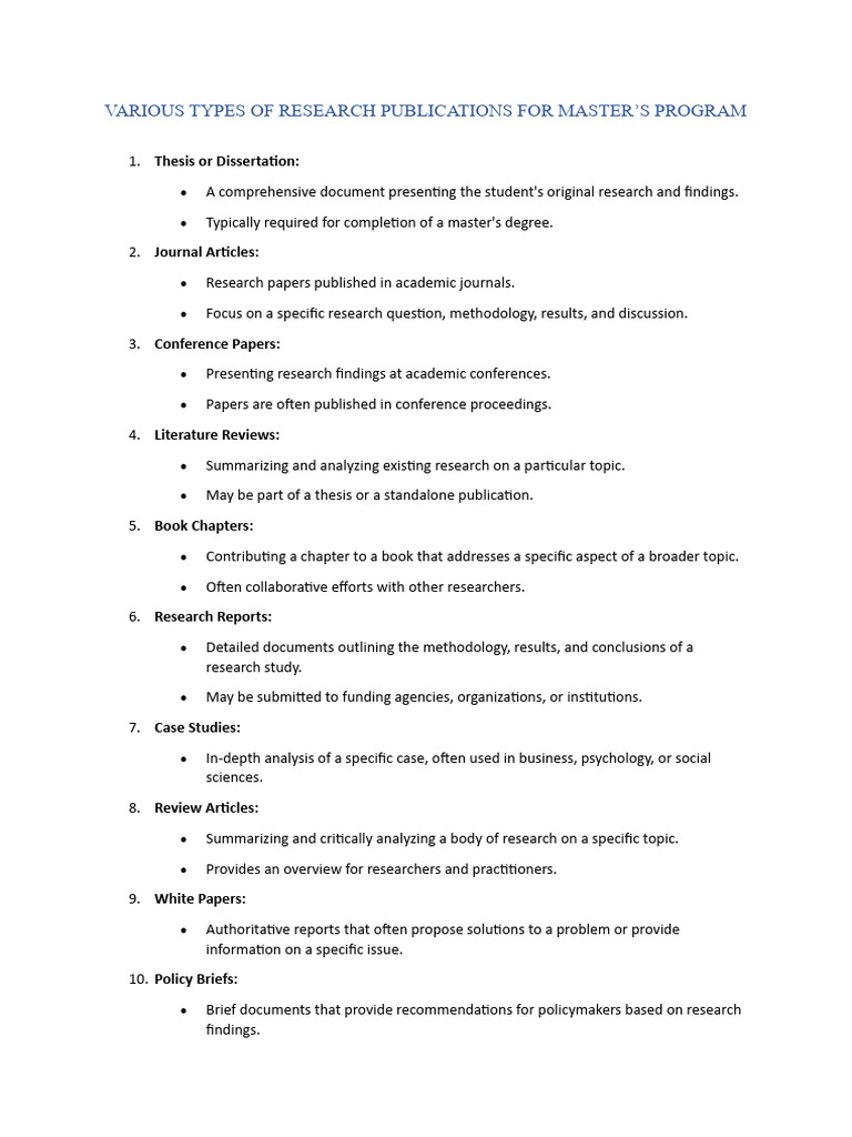 Various Types of Research Publications For Master | PDF | Thesis ...