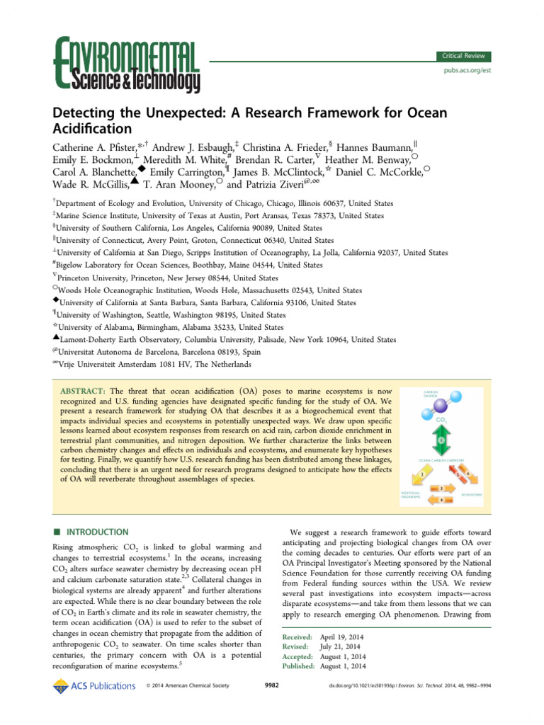 Detecting The Unexpected A Research Framework For Ocean Acidification Pdf Carbon Cycle