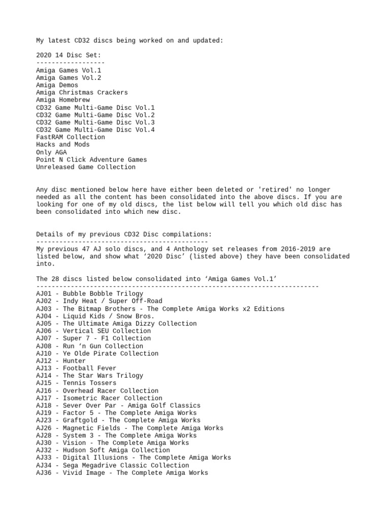 AmigaJay CD32 Disc Info Read Me! | PDF | Personal Computers | Video Game Platforms