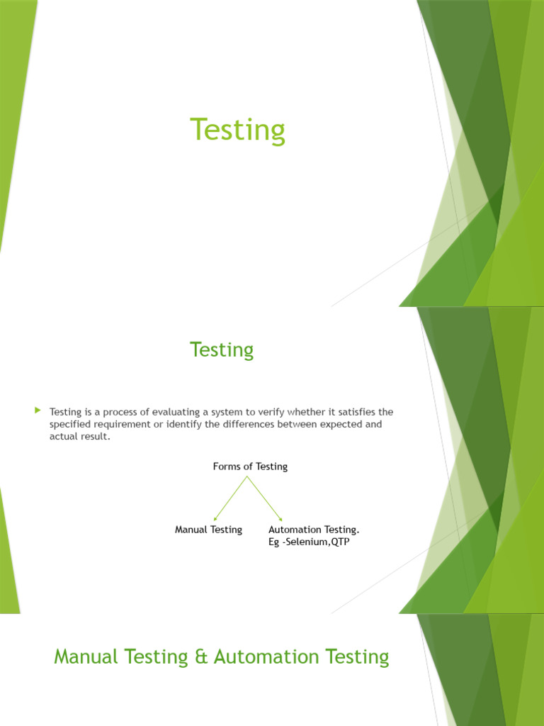 Manual Testing - PPT1 (Types) | PDF | Software Testing | Engineering Manual Testing - PPT1 (Types) | PDF | Software Testing | Engineering