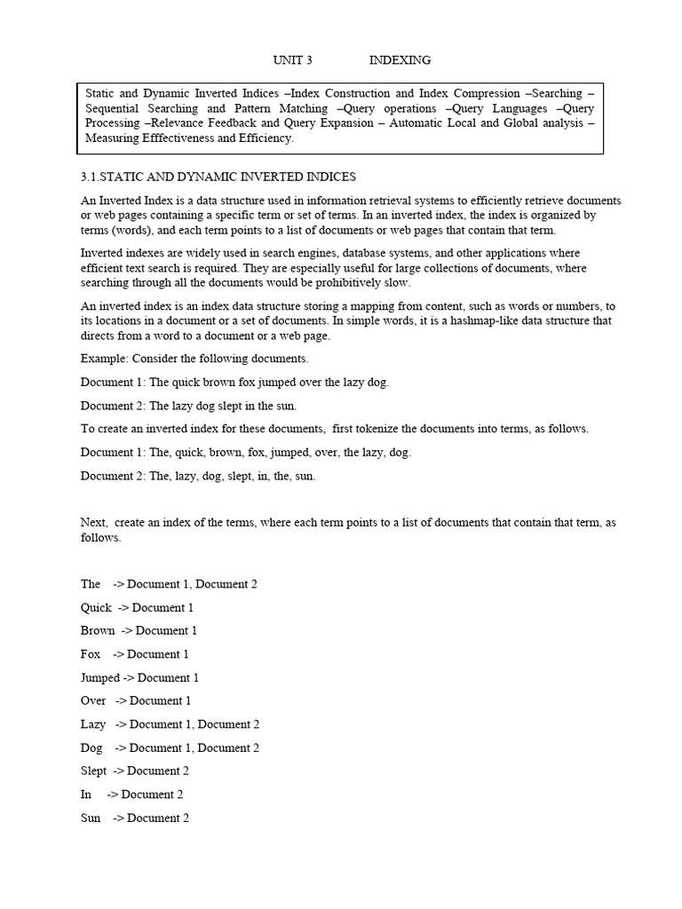 Unit 3 Indexing | PDF Unit 3 Indexing | PDF