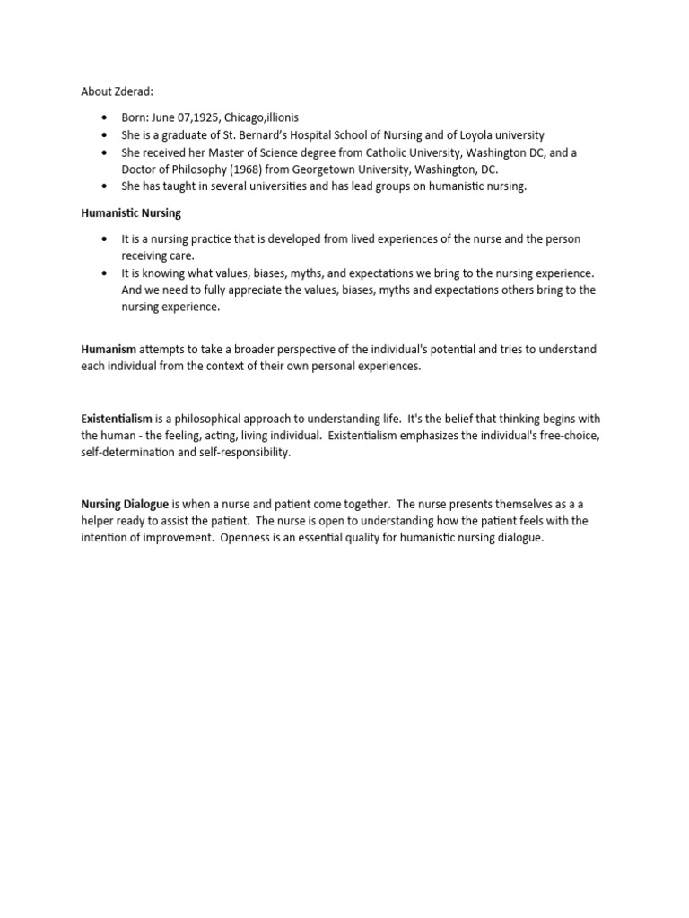 Humanistic Nursing Insights by Zderad | PDF | Social Science | Self ...