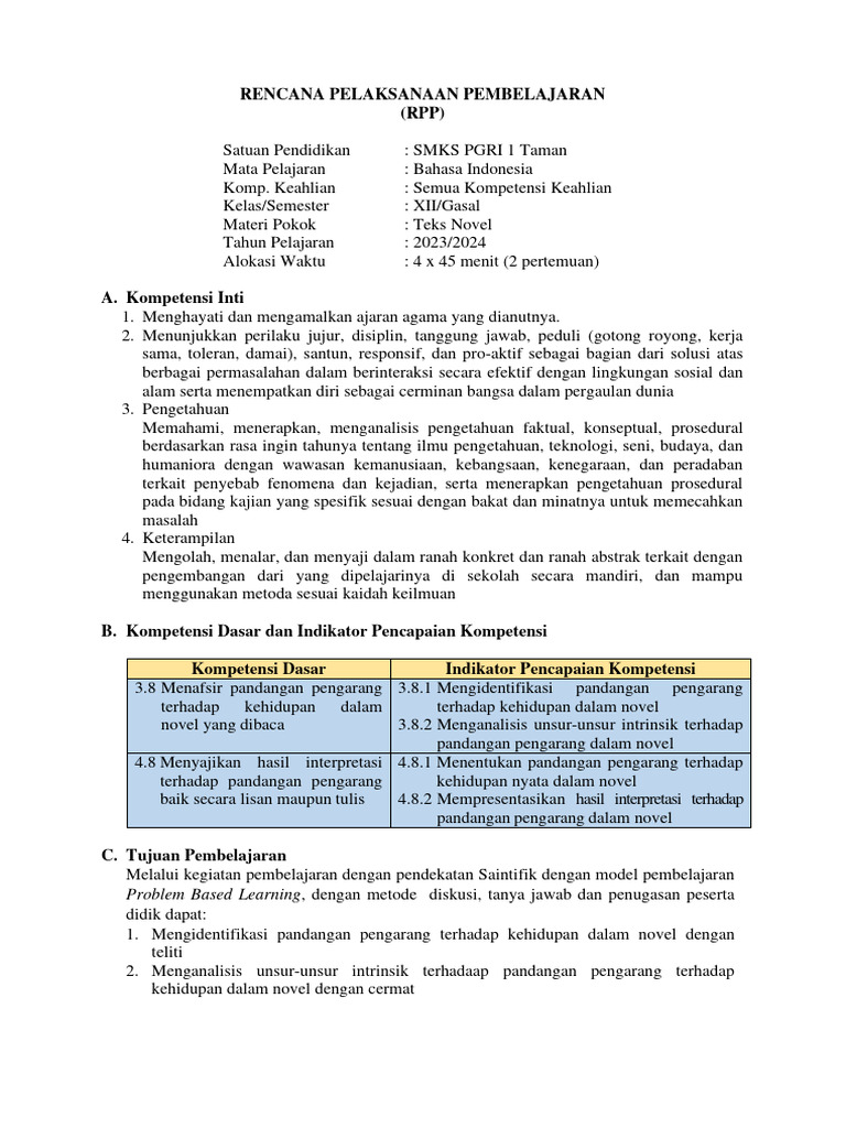 RPP Rencana Aksi 1 | PDF