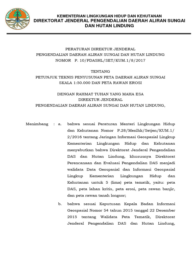 P. 10_PDASHL_SETKUM_18_2017_Perdirjen Juknis Rawan Erosi dan Peta DAS | PDF