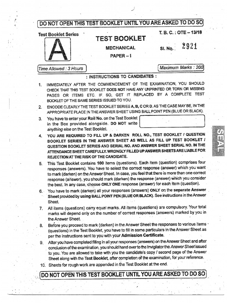 2018 Set A Mechanical Paper 1 | PDF