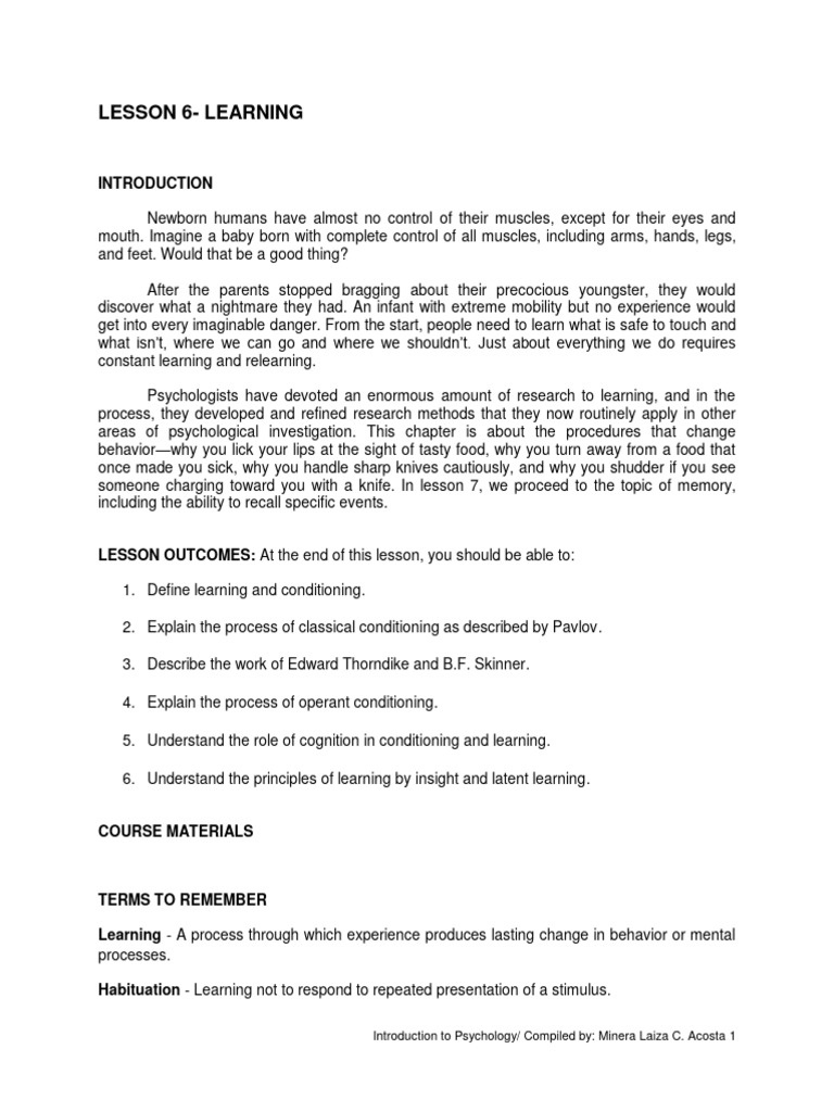 Lesson 6 | PDF | Classical Conditioning | Reinforcement
