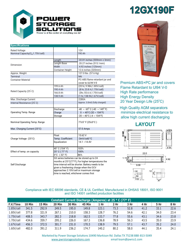 12GX190F Spec Sheet Rev 3 | PDF | Electric Power | Physical Sciences