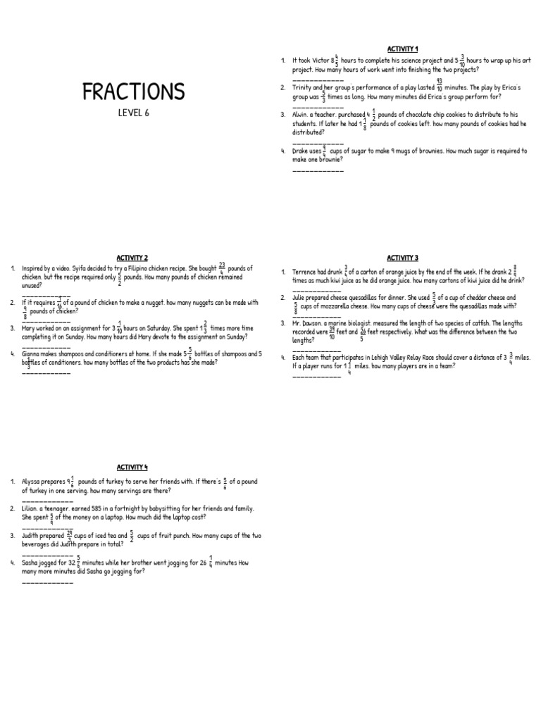 Fractions (Word Problem) | PDF | Foods | Food And Drink