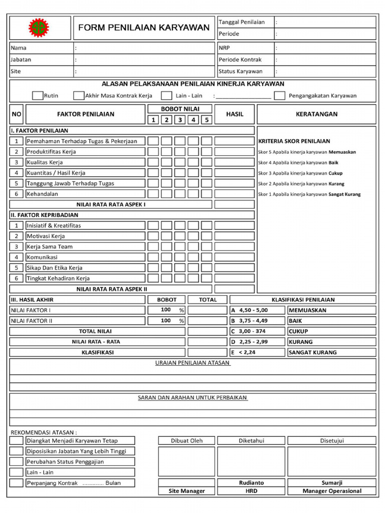 Form Penilaian Karyawan SSS | PDF