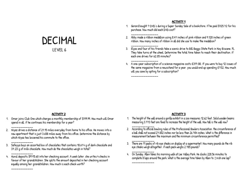 Word Problem DECIMAL | PDF