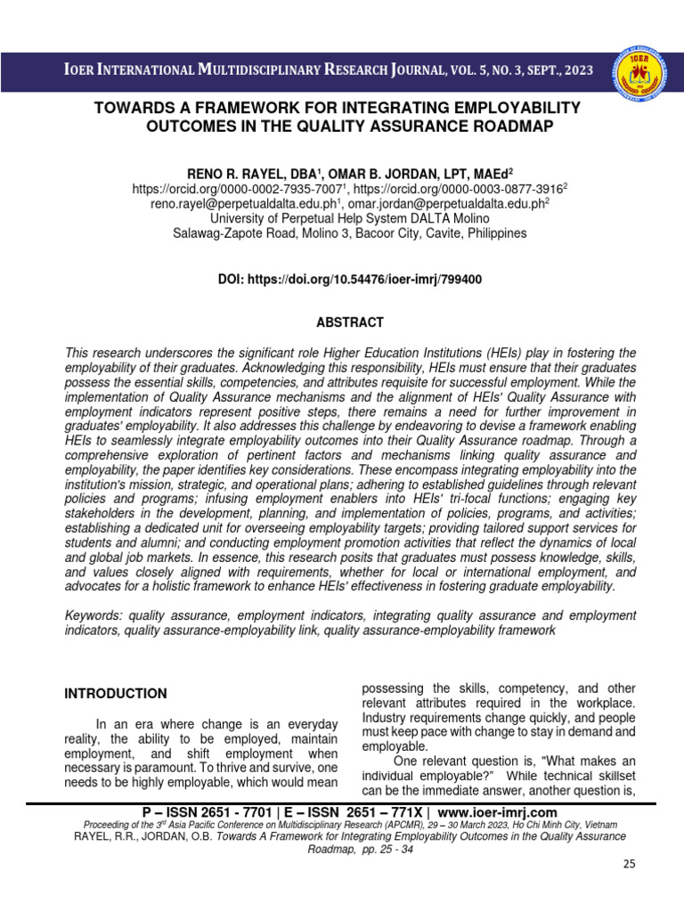 Towards A Framework For Integrating Employability Outcomes in The ...