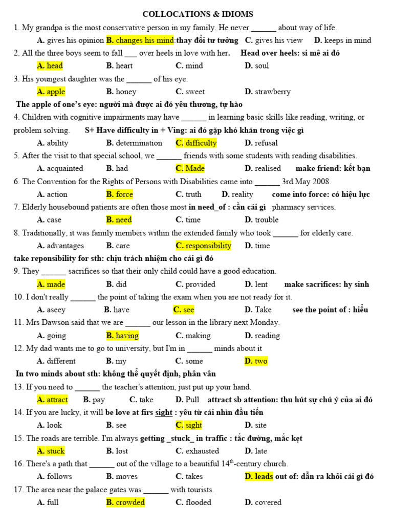 IDIOMS & COLLOCATIONS- WORD - CĐ 12 - 2023 TỈNH | PDF | Art