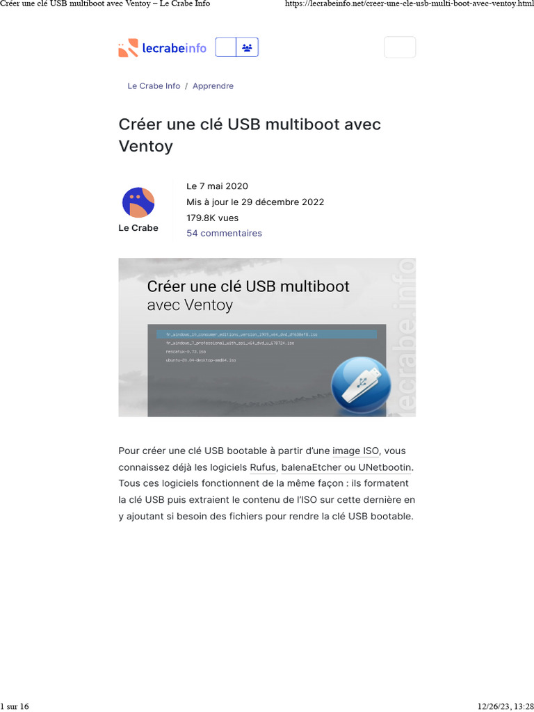 Créer Une Clé USB Multiboot Avec Ventoy - Le Crabe Info | PDF