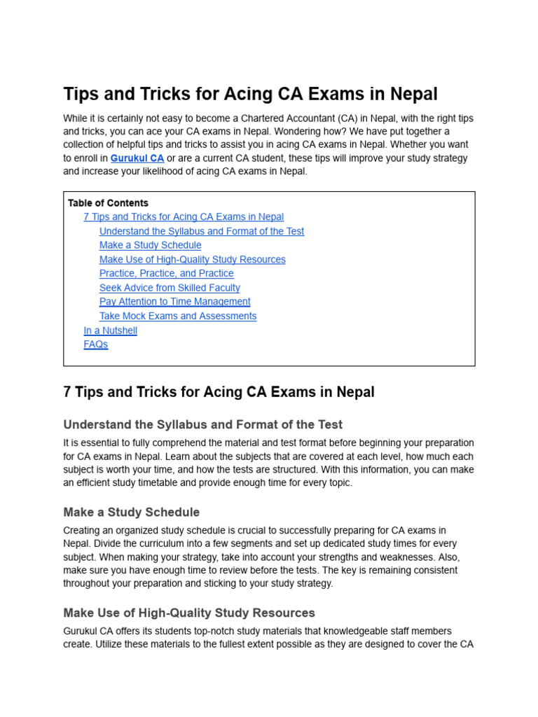 Tips and Tricks For Acing CA Exams in Nepal | PDF | Behavior ...