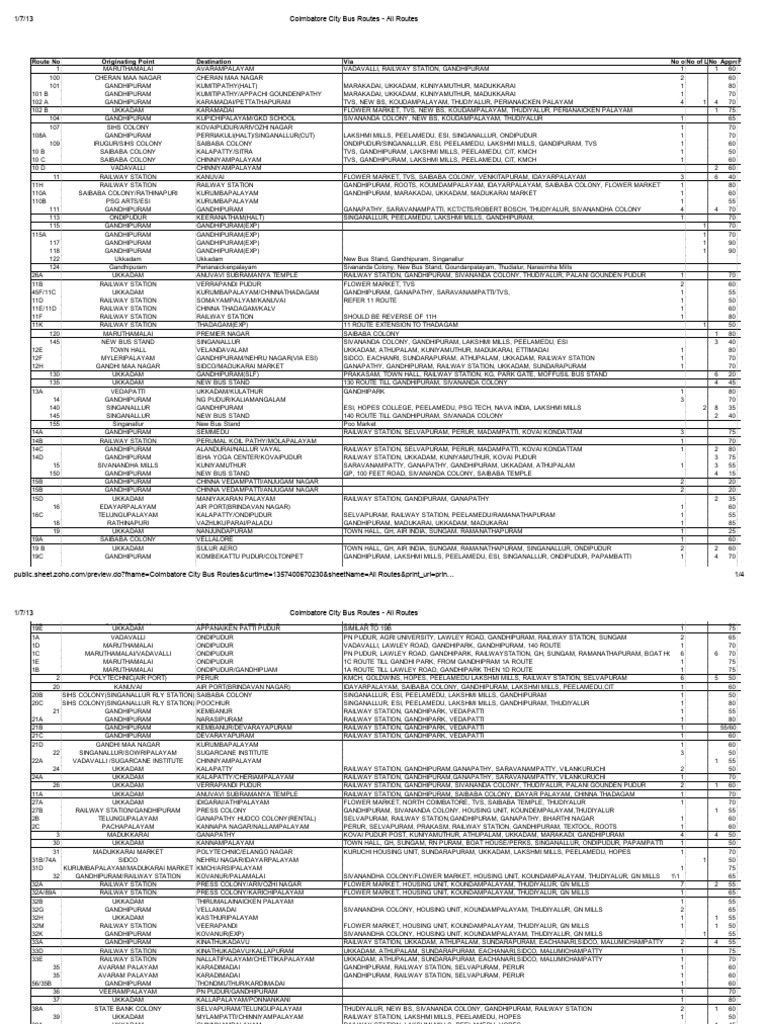 Coimbatore Bus Timings | PDF | Transport Buildings And Structures ...