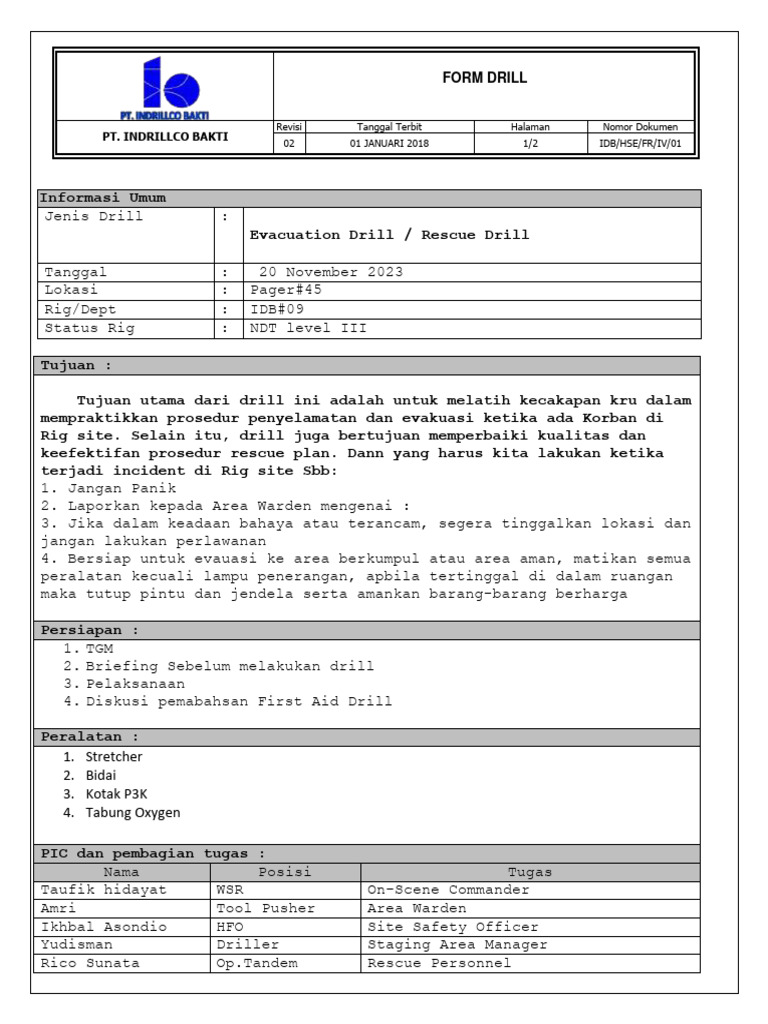 Drill Evakuasi dan Penyelamatan H2S | PDF
