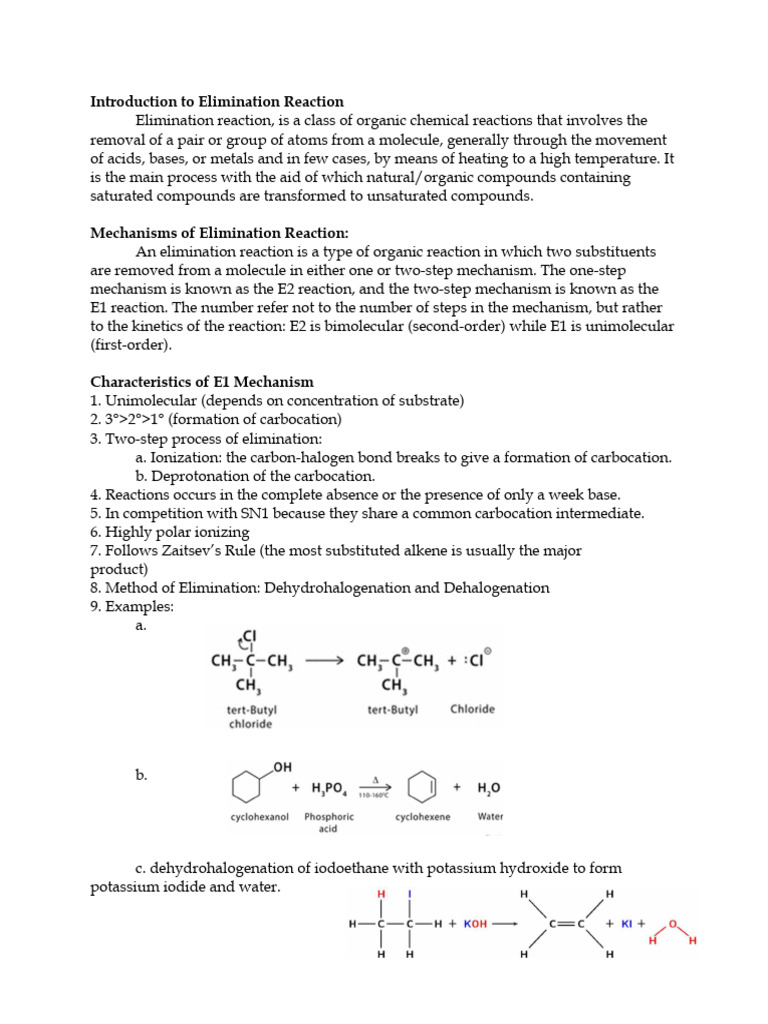Elimination and Addition Reactions Explained | PDF | Alkene | Chemical ...