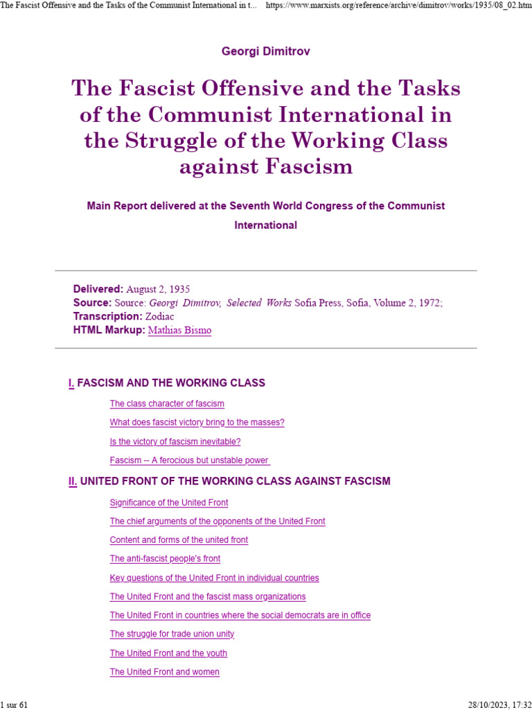 The Fascist Offensive and The Tasks of The Communist International in ...
