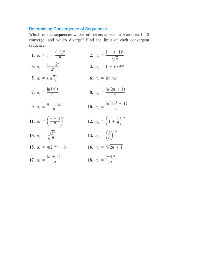 Practice Exercises: Determining Convergence of Sequences | PDF | Complex Analysis | Mathematical ...