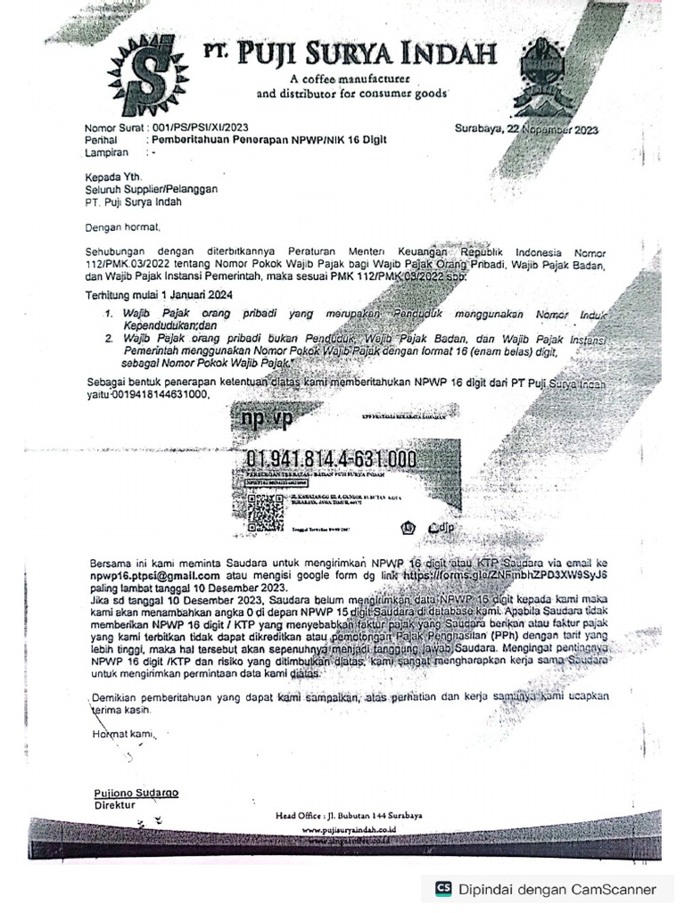 Puji Surya Indah (NPWP 16 Digit) | PDF