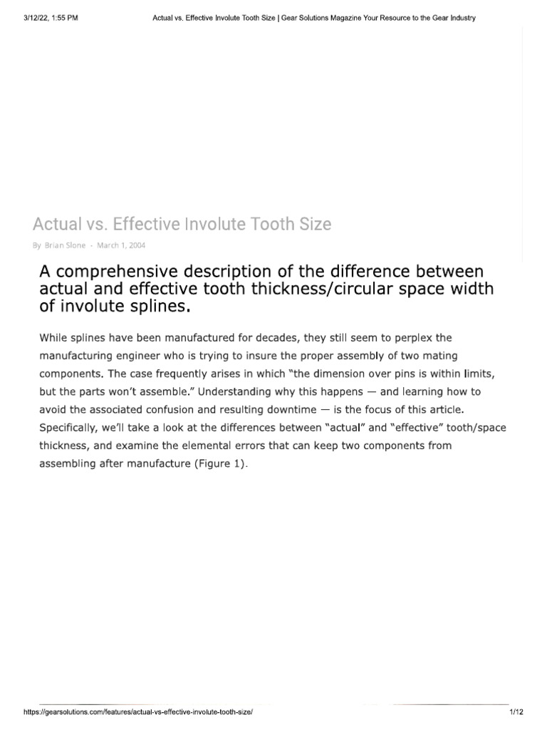 Actual vs. Effective Involute Tooth Siz.. | PDF