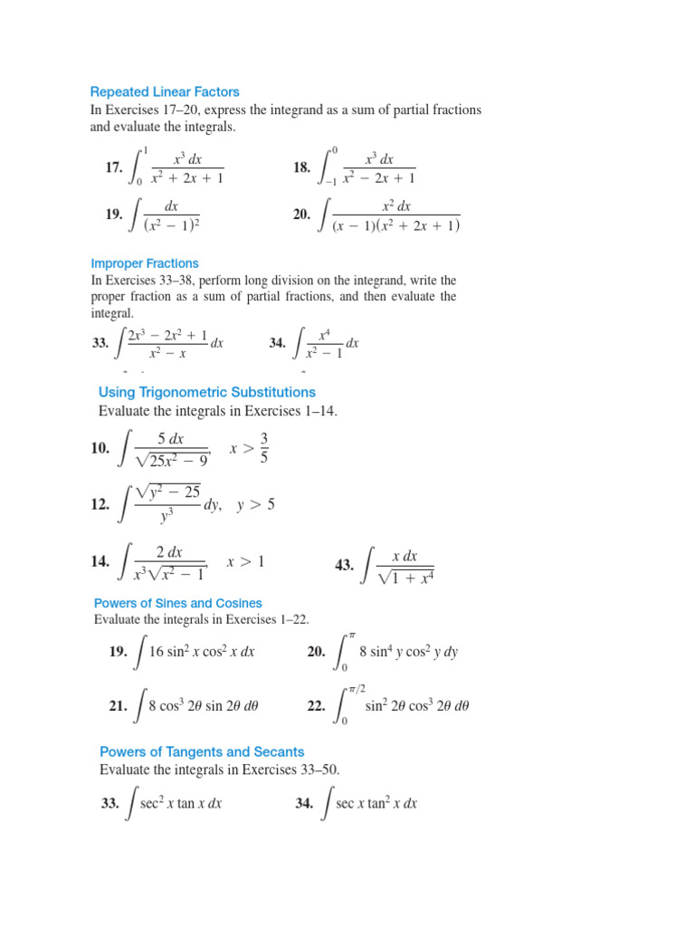 Exercises: 8.3 Trigonometric Integrals | PDF | Integral | Elementary Geometry
