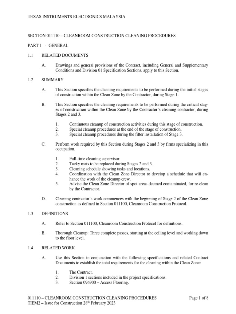 Cleanroom Construction Cleaning Procedure Rev A | PDF | Vacuum Cleaner ...