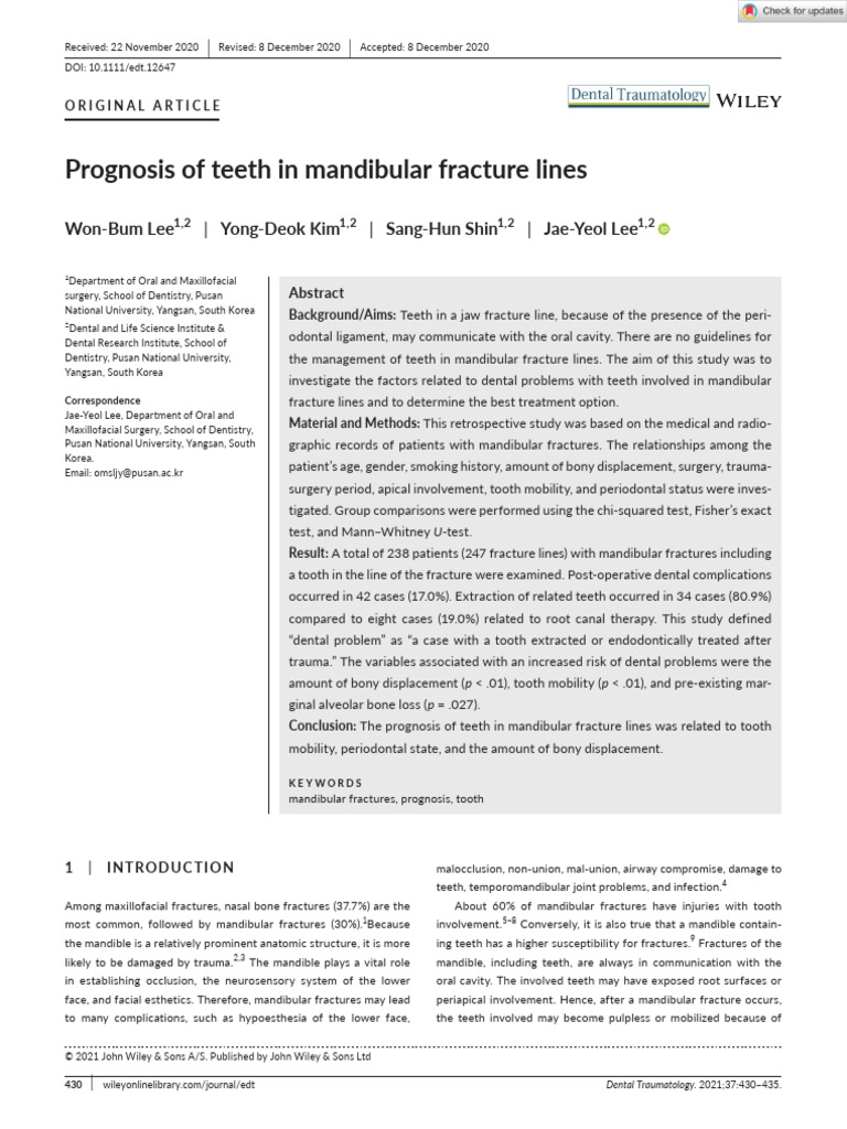 Prognosis of Teeth in Mandibular Fracture Lines | PDF | Dentistry ...