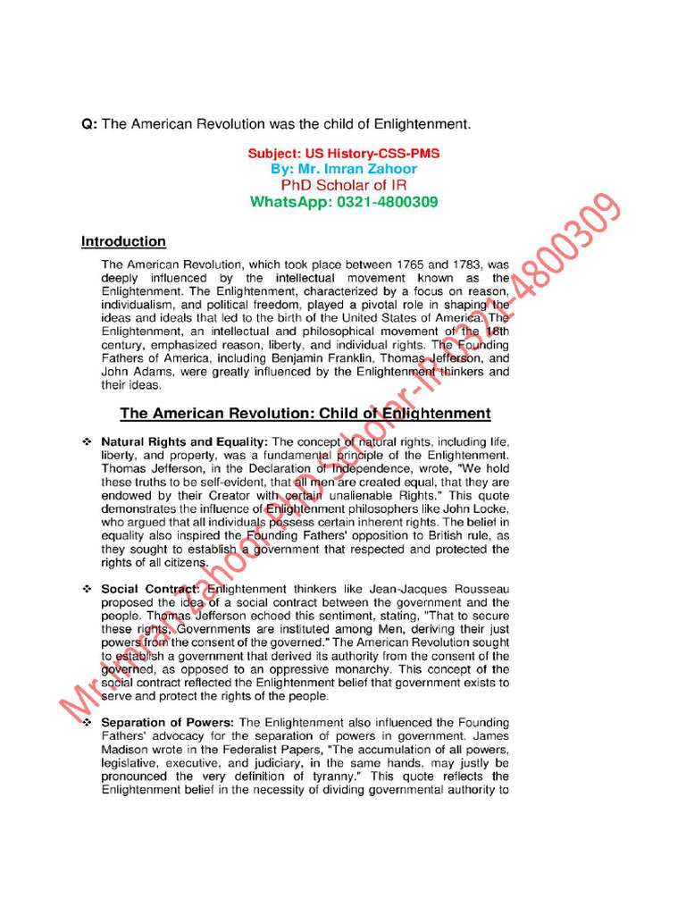 Solved Question American Revolution-Child of Enlightenment | PDF