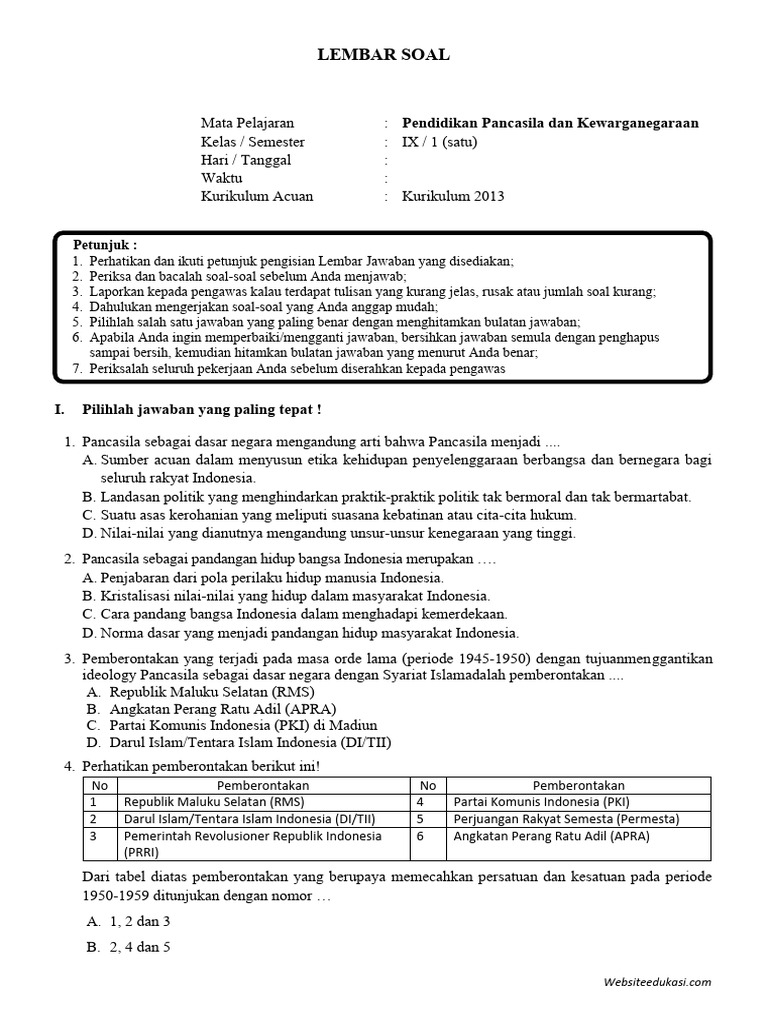Soal PAS PKN Kelas 9 K13 | PDF | Politics