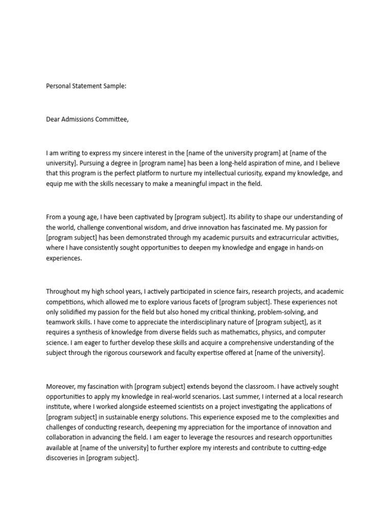 Personal Statement Sample For You | PDF | Science | Behavior Modification