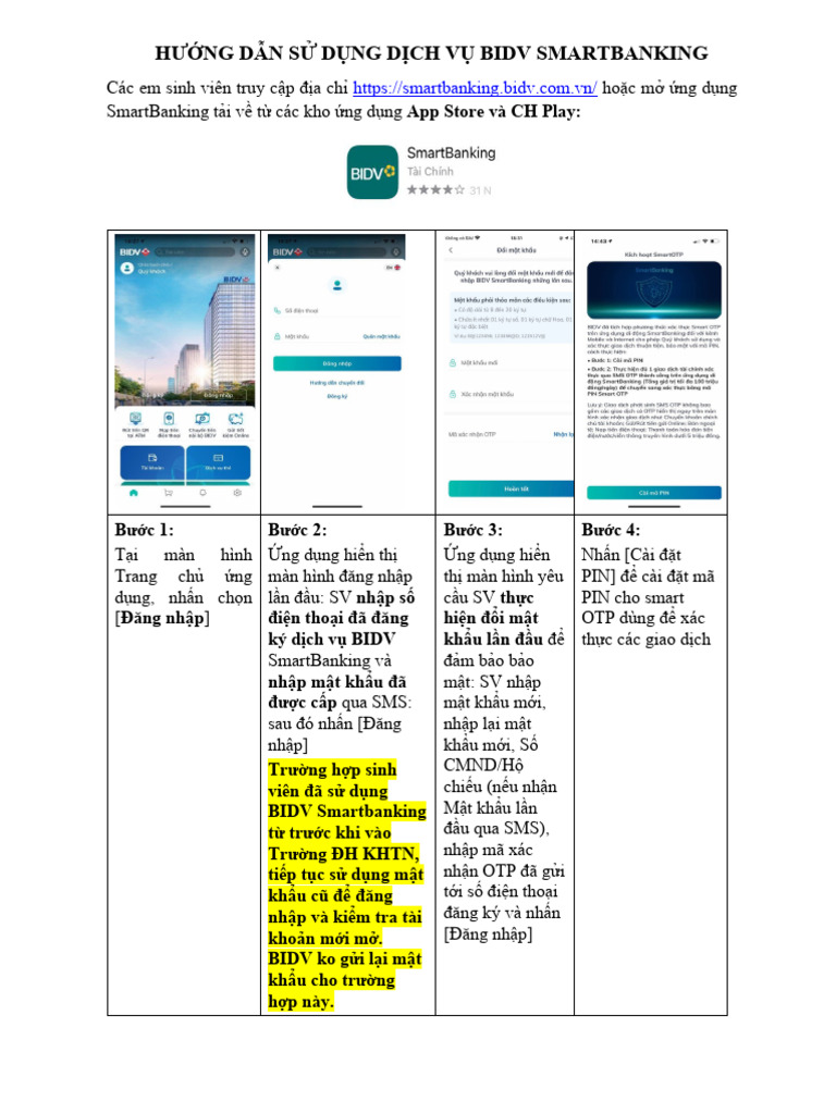 HƯỚNG DẪN KÍCH HOẠT BIDV SMARTBANKING | PDF