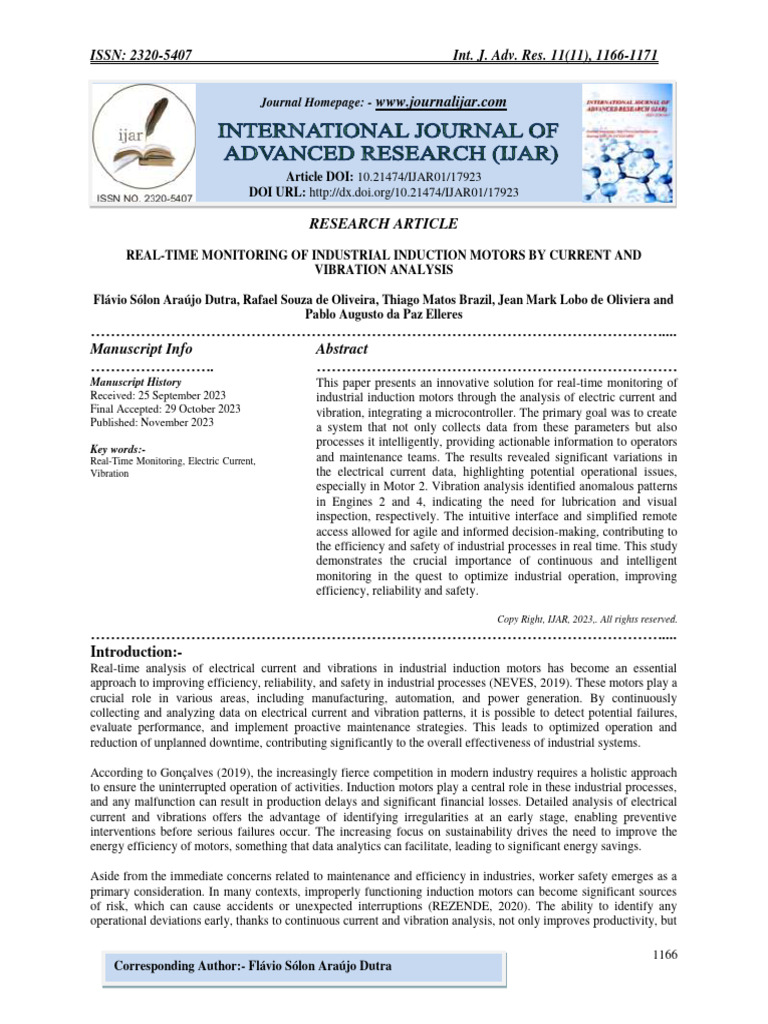Real Time Monitoring Of Industrial Induction Motors By Current And Vibration Analysis Pdf