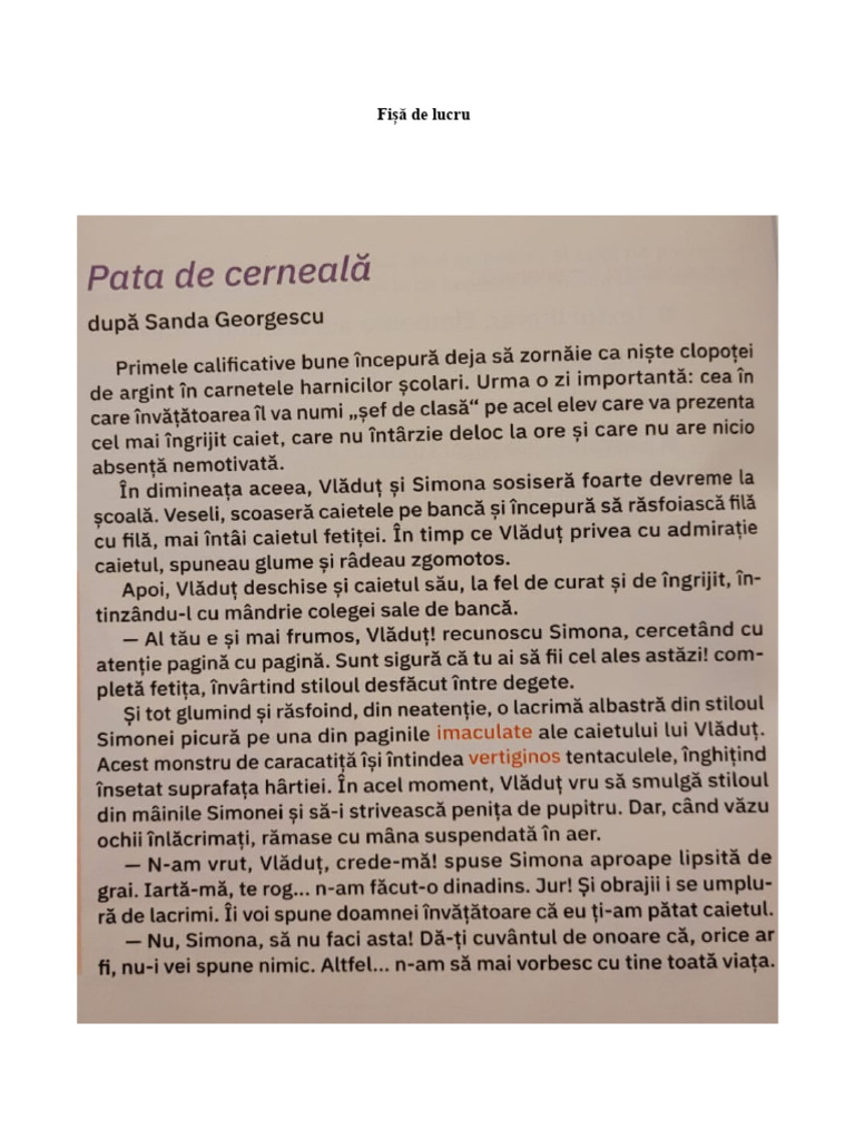 Fișă de lucru- Pata de cerneală | PDF