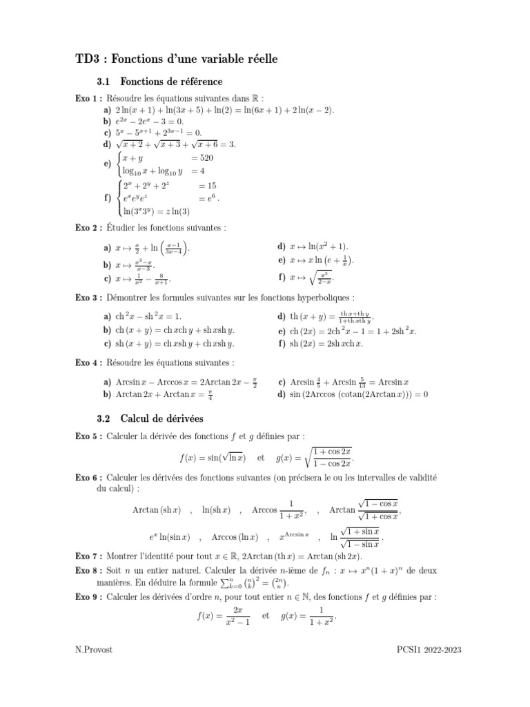 td3 Fonction D'une Variable Réelle | PDF